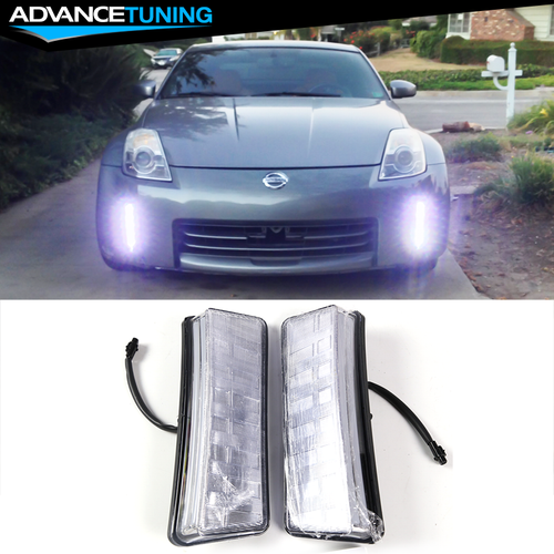 Fits 03-05 Nissan 350Z Front Bumper Clear LED DRL Reflector Fog Lights ...