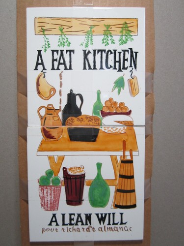 Poor Richard's Almanac FAT KITCHEN LEAN WILL 2 painted glazed tiles Ben ...