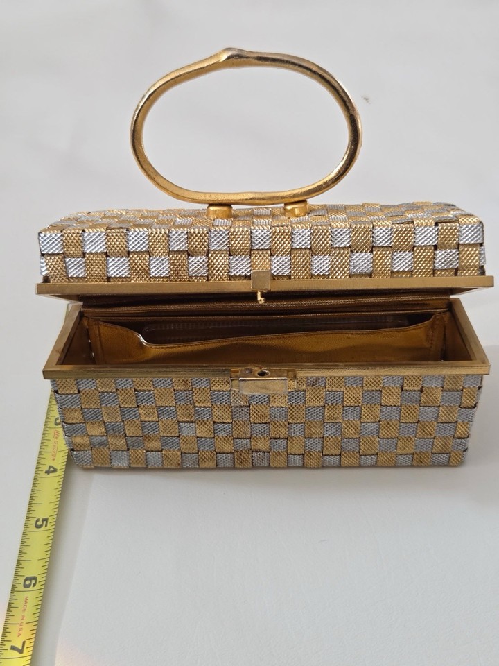 Vintage Walborg STYLE Woven Metal Gold Box Purse Mirror Cocktail ...