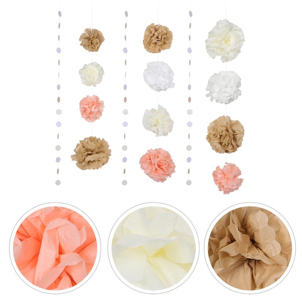 1Set Tissue Paper Pom Poms Dots Paper Garland String Hanging Decor for ...