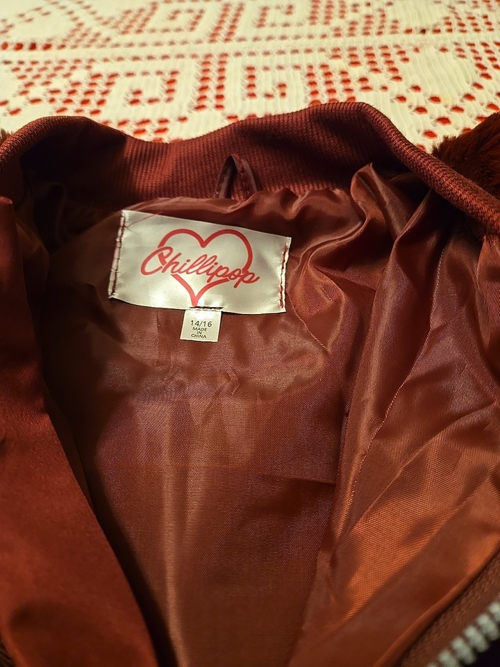 Burgundy Fake Fair Girls Jacket Size 14-16 Little Person | eBay