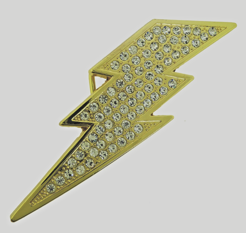 Lightning Bolt Belt Buckle Iced Style The Flash Gold Metal Rhinestone ...