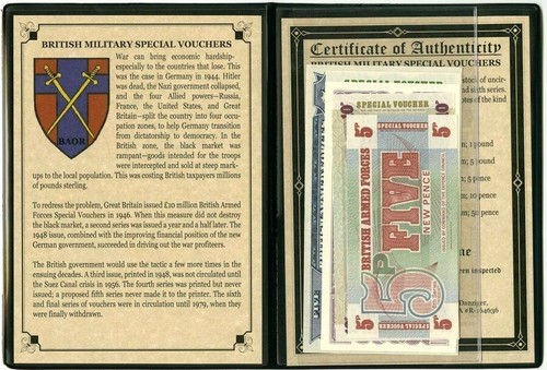 British Military FIVE Banknotes Set UNC COA & History & Album Included ...