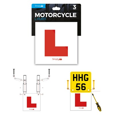 Simply 3 Pack Motorcycle Motorbike Scooter Learner L Plates Adhesive ...