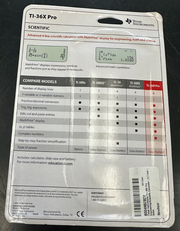 Texas Instruments TI-36X Pro Advanced Scientific 4-Line Screen ...