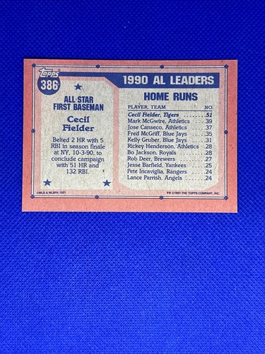 1991 Topps - All-Star #386 Cecil Fielder for sale online | eBay