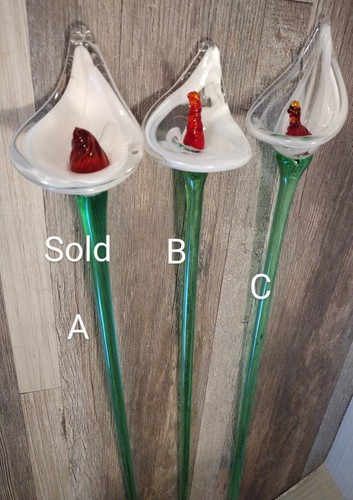 Murano Style Hand Blown Glass White Calla Peace Lily Long Stem Art ...