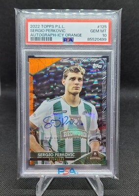 2022 Topps PLL Premier Lacrosse Sergio Perkovic Icy Orange Auto /25 PSA ...