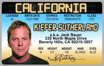 Kiefer Sutherland Designated Survivor 24 License Card Novelty ID | eBay