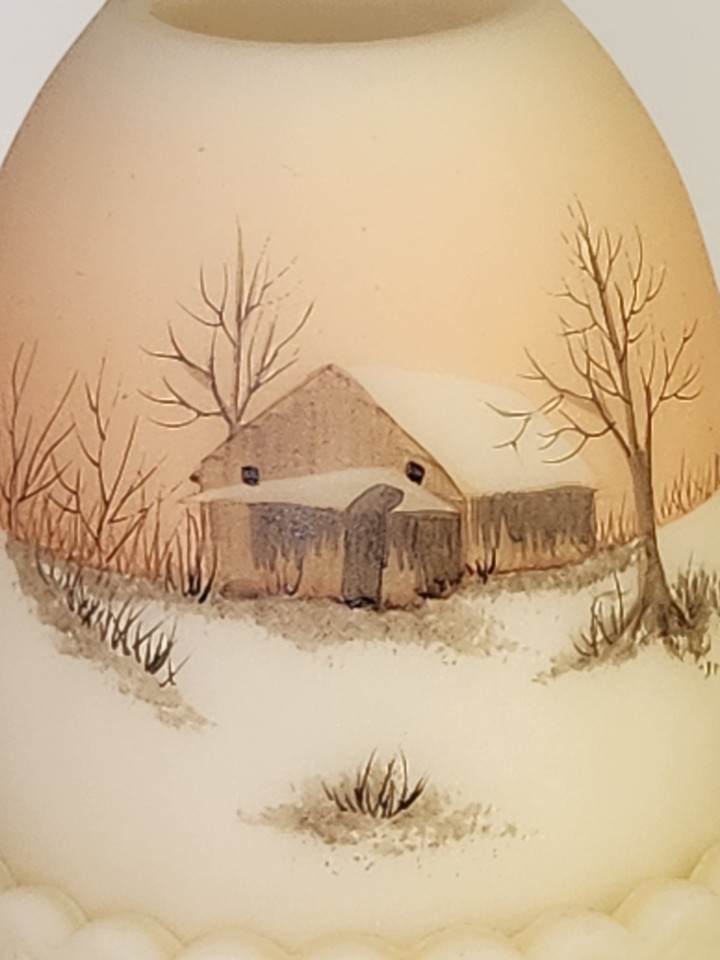 Fenton Fairy Lamp Hand Painted Cabin Scene Custard Glass Signed A ...