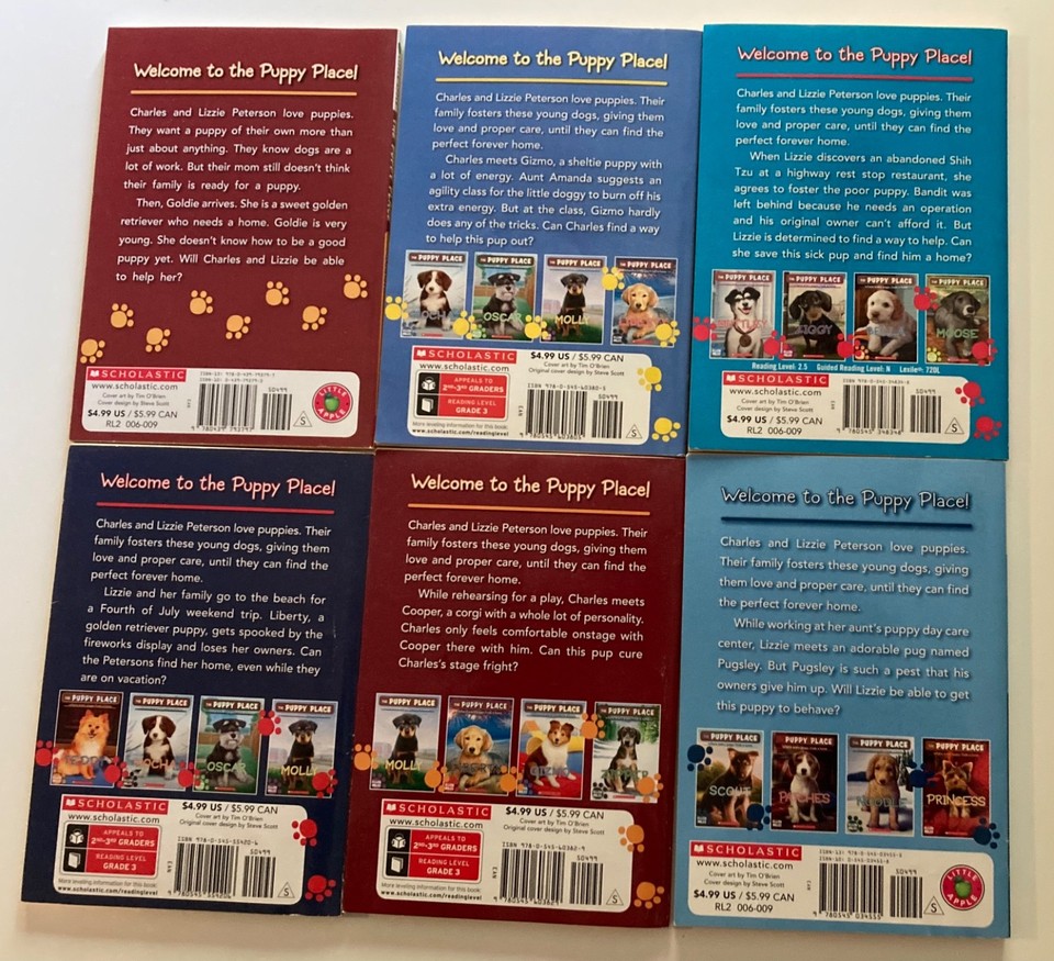 Lot of 6 - The Puppy Place books GIZMO BANDIT GOLDIE PUGSLEY LIBERTY ...