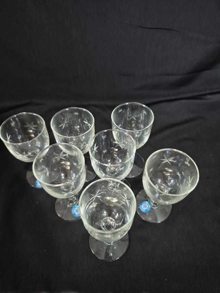 JAVIT CRYSTAL WINE GOBLET GLASSES STARFLOWER HAND CUT SET OF SEVEN ( 7 ...