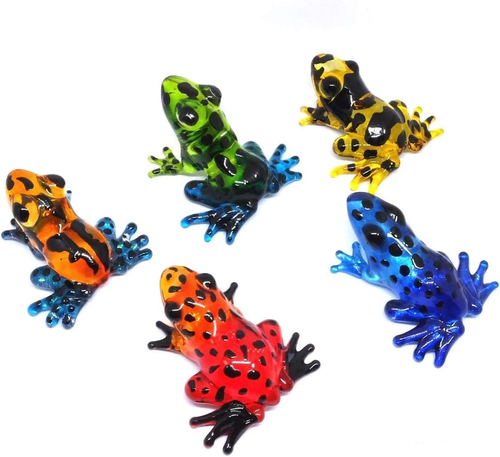 (Bundle of 5) Handmade Mini 2" Blown Glass Multicolor Poison Dart Frog ...