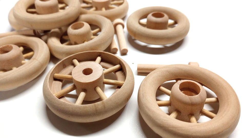 8 Spoked Wood Toy Wheels 2 Inch Diameter with 8 Axle Pegs Wood Spoke ...