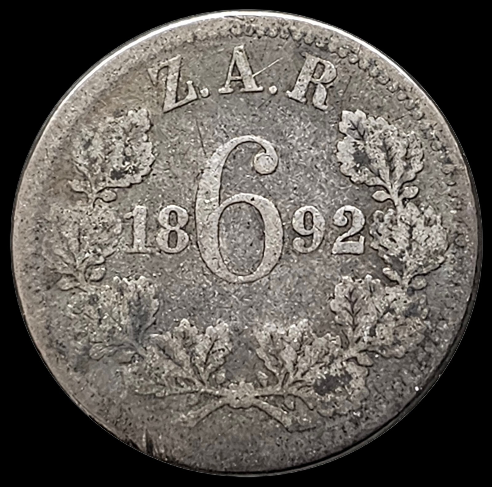 SCARCE 1892 ZAR S Africa 6 Pence Krueger .925 Silver Coin 28,300 Minted ...