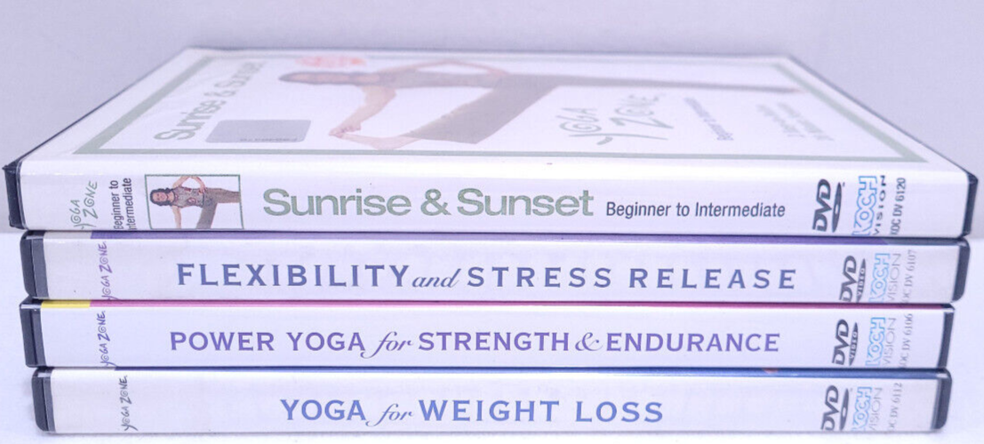 4 Lot Yoga Zone Exercise DVDs Sunrise & Sunset Weight Loss Flexibility ...