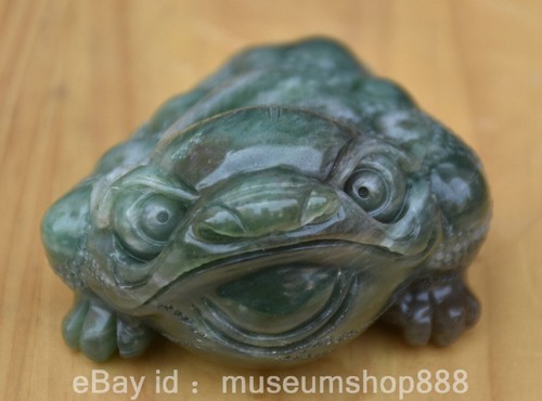 2.6" Old Chinese Natural Dushan Jade Carving Feng Shui Toad Frog Luck ...