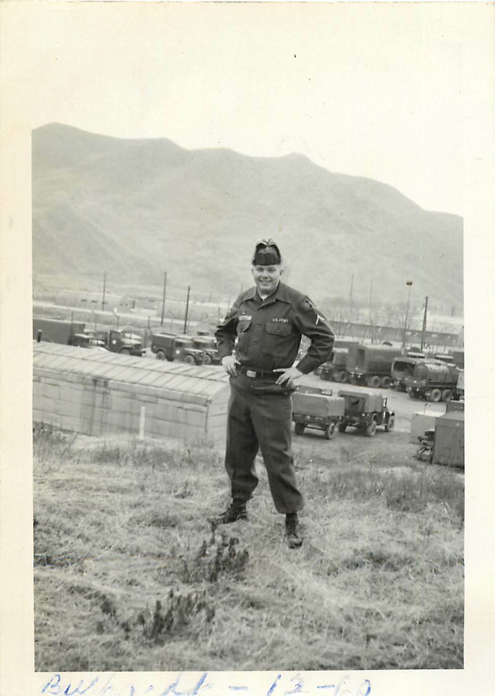 Snapshot B/W Photo 1960 Korea U S Army Soldier Trucks 127th Signal ...