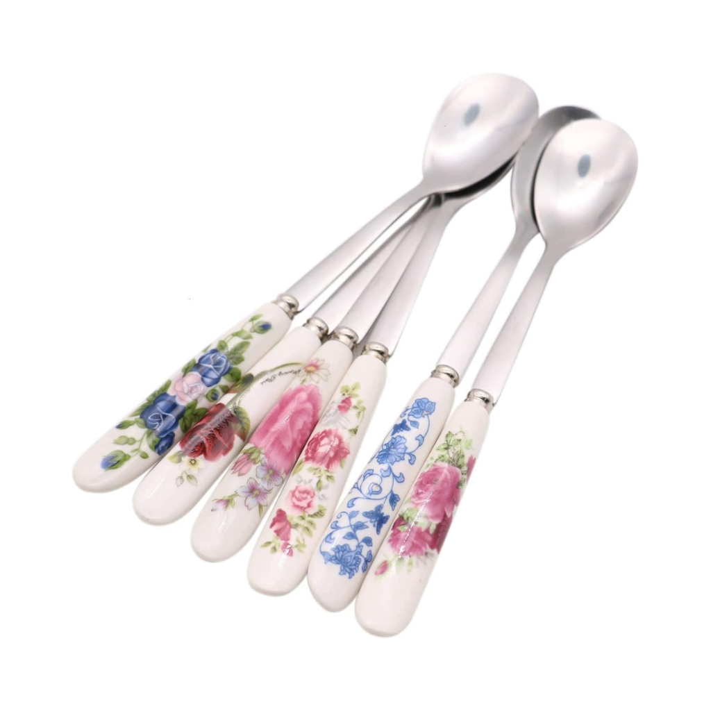 6 Pack Stainless Steel Coffee Spoon Ceramic Handle Teaspoon Sugar Spoon ...