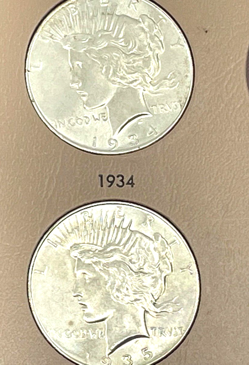 8 PC.-Gem BU 1921-1935 Silver Peace Dollar, Collection in Dansco Album ...