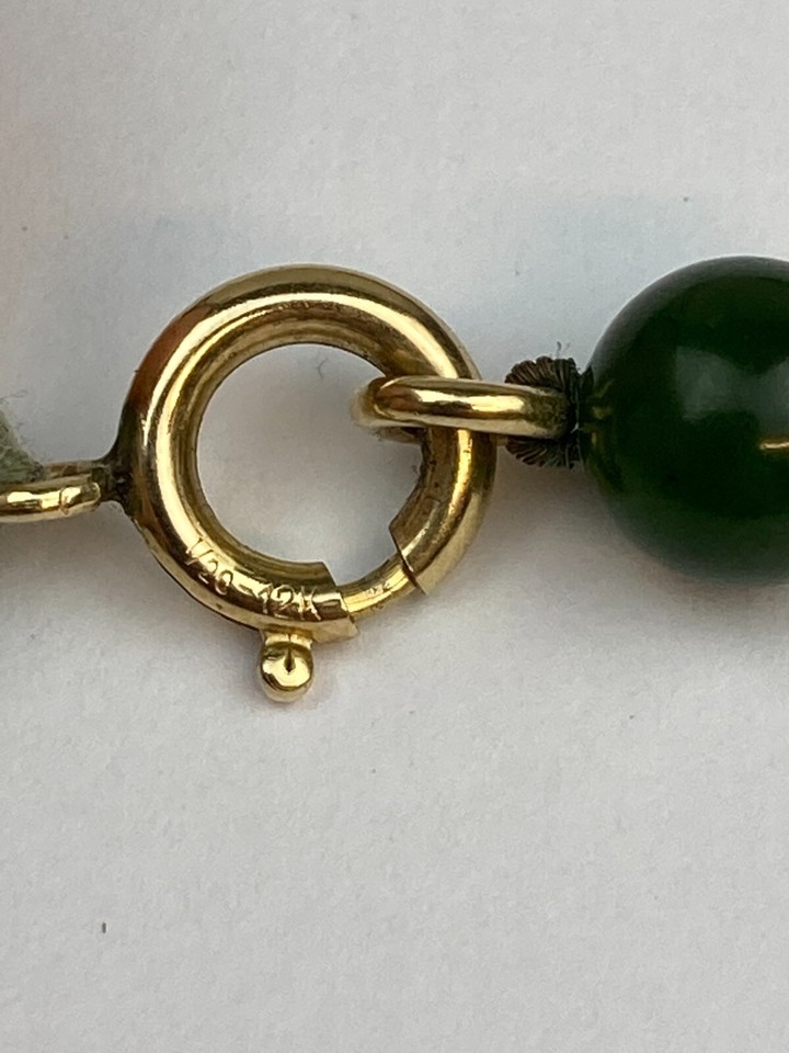 Jade Nephrite Bead Necklace 14" 1/20 12ct Gold Clasp & Gold ...