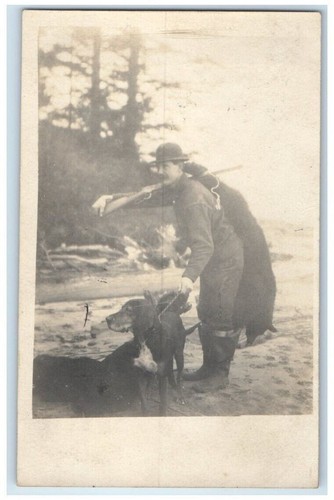 1910 Hunter Hunting Dog Rifle Dead Bear Oysterville WA RPPC Photo ...