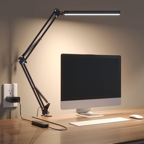LED Desk Lamp for Home Office, Clamp-On with 5 Light Modes & Auto Shut ...