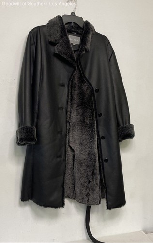 Juliet Michelle Black Grey Faux Leather & Fur Long Jacket Coat - Women ...