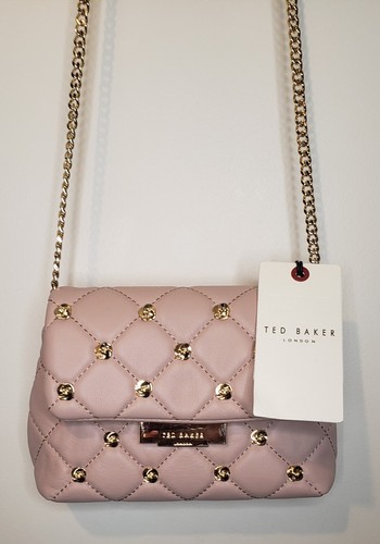 TED BAKER LONDON GINN LEATHER POPPY ROSE GOLD TONE STUDDED CROSSBODY ...