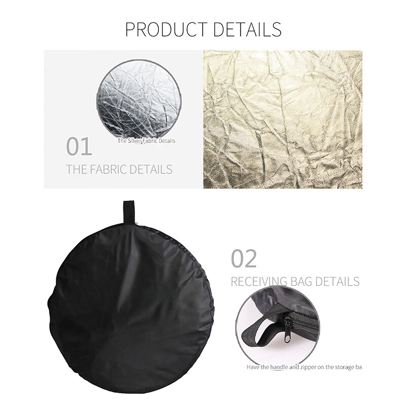 2 In 1 Reflector Plate 30CM Round Gold Silver Portable Foldable Fill ...