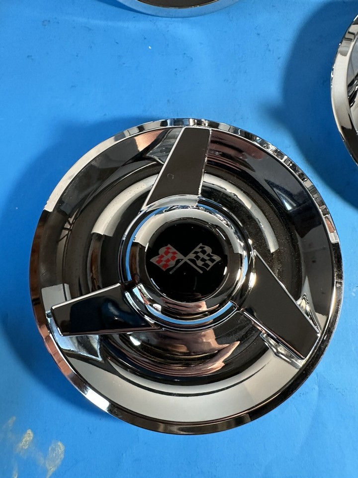 (4) 3 BAR SWEPT SPINNERS CENTER CAPS FOR CHEVY RALLY WHEELS 7", BLACK ...