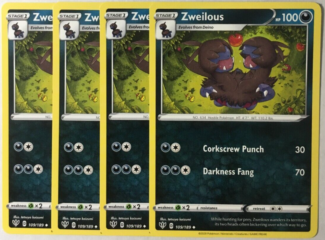 POKEMON 4X ZWEILOUS 109/189 DARKNESS ABLAZE UNCOMMON NEAR MINT-PLAYSET ...