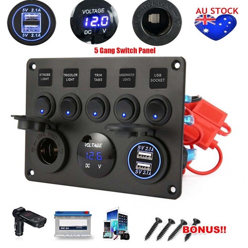 5 Gang Switch Control Panel USB Charger ON OFF Toggle LED For Truck ...