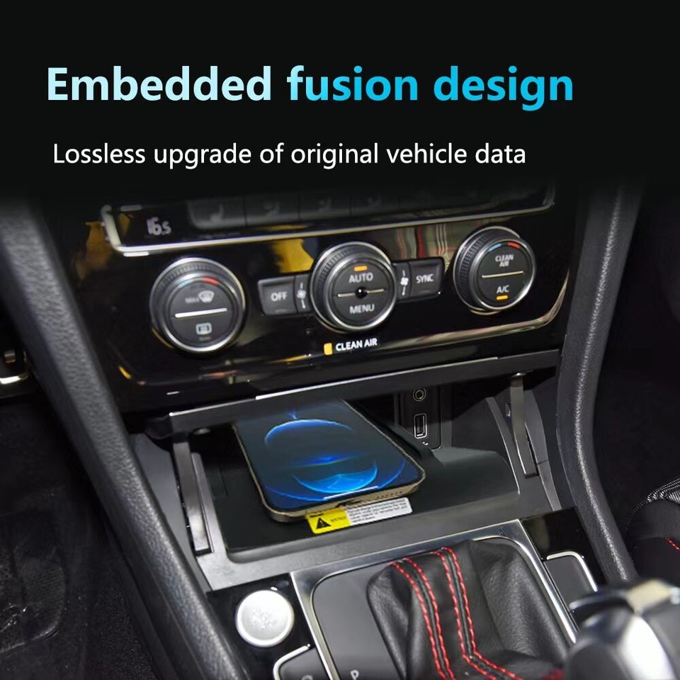 Inner Center Console Storage Box Wireless Car Charger For VW Golf MK7 ...