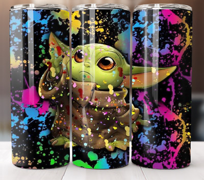 Baby Yoda Neon Galaxy Splatter Tumbler 20oz Travel Mug Stainless Steel ...