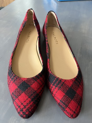 Talbots Womens Classic Red Black Plaid Edison Flats Slip On Shoes US 8 ...