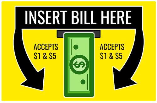 Dollar Bill Validator/Dollar Bill Acceptor Sticker - $1 & $5 - MEI ...