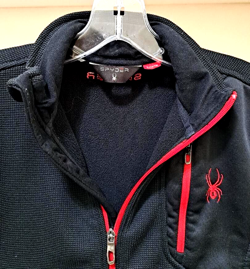 SPYDER Youth Large (14-16) Zip Up Black Jacket Red Spider Logo Textured ...