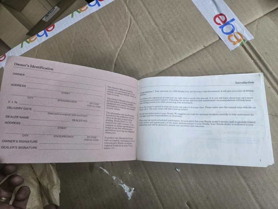 1995 Honda Del Sol Owners Manual | eBay