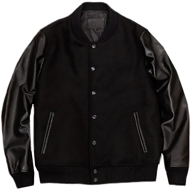 Japanese Wool Baseball Jacket Leather Sleeves Short Varsity Coat Men ...