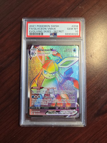 PSA 10 Glaceon VMAX Secret Rainbow 208/203 Evolving Skies Pokemon TCG ...