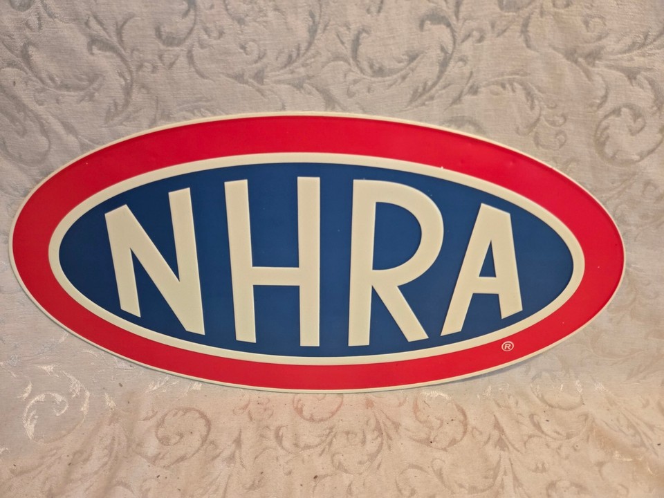 NHRA Oval Logo Sign - Embossed Metal - Dragster Gas Oil Garage ...