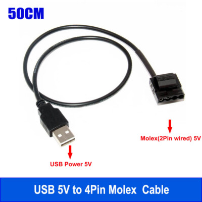 5V USB Power to 4Pin Molex(2Pin Wired) 5V Female Power Converter Cable ...