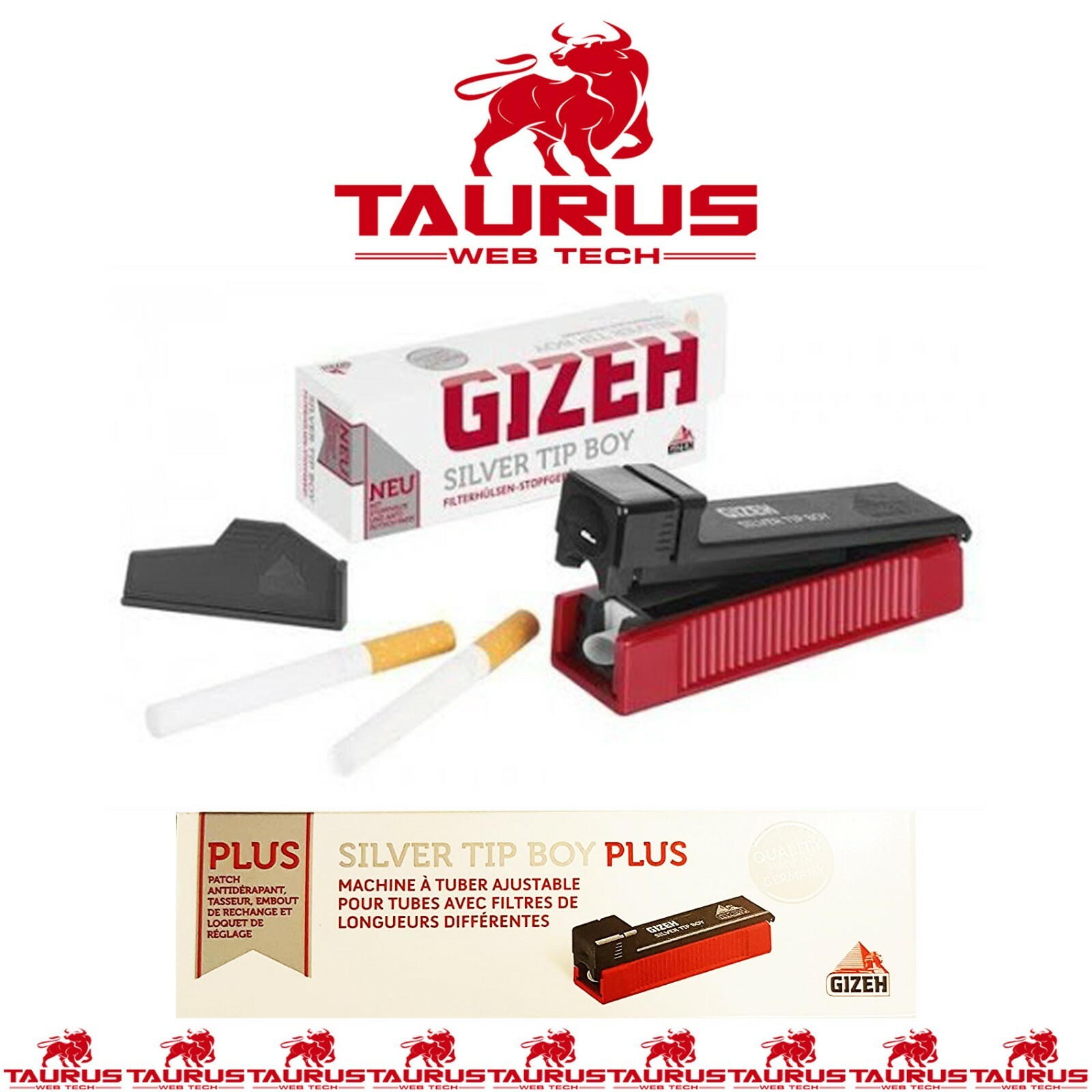 GIZEH New SILVER TIP BOY PLUS TUBE Tobacco Filling Machine BULL BRAND ...