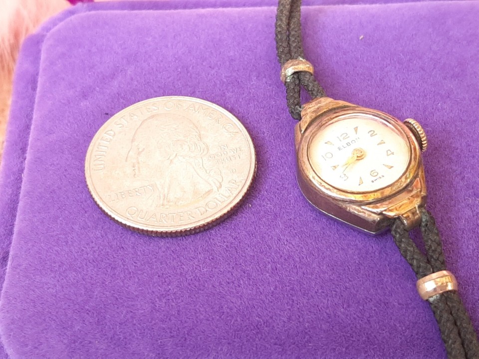 VINTAGE LADIES ELBON WATCH Gold Tone Black Cord Band Swiss | eBay