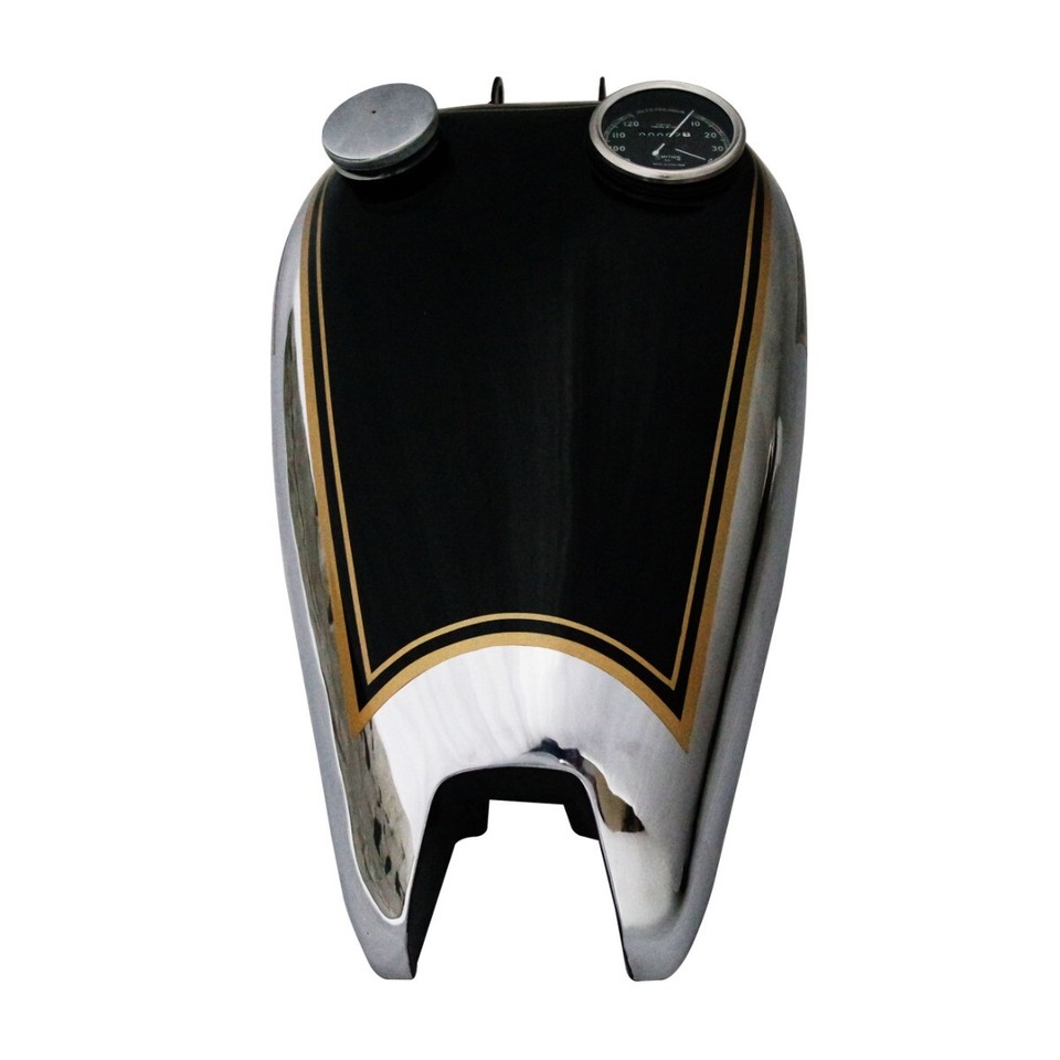 Petrol Fuel Tank + Cap Black & Chrome With Replica Smiths Speedo BSA ...