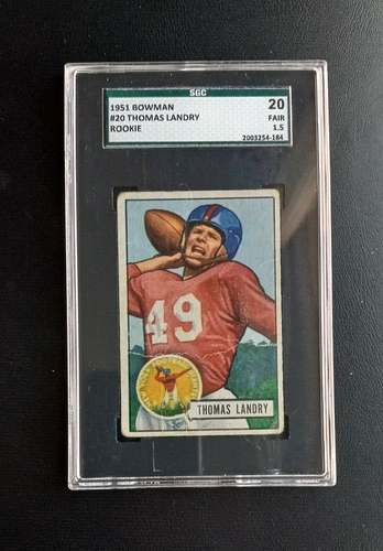 1951 BOWMAN FOOTBALL #20 THOMAS LANDRY ROOKIE HOF SGC 20 / 1.5 FAIR ...