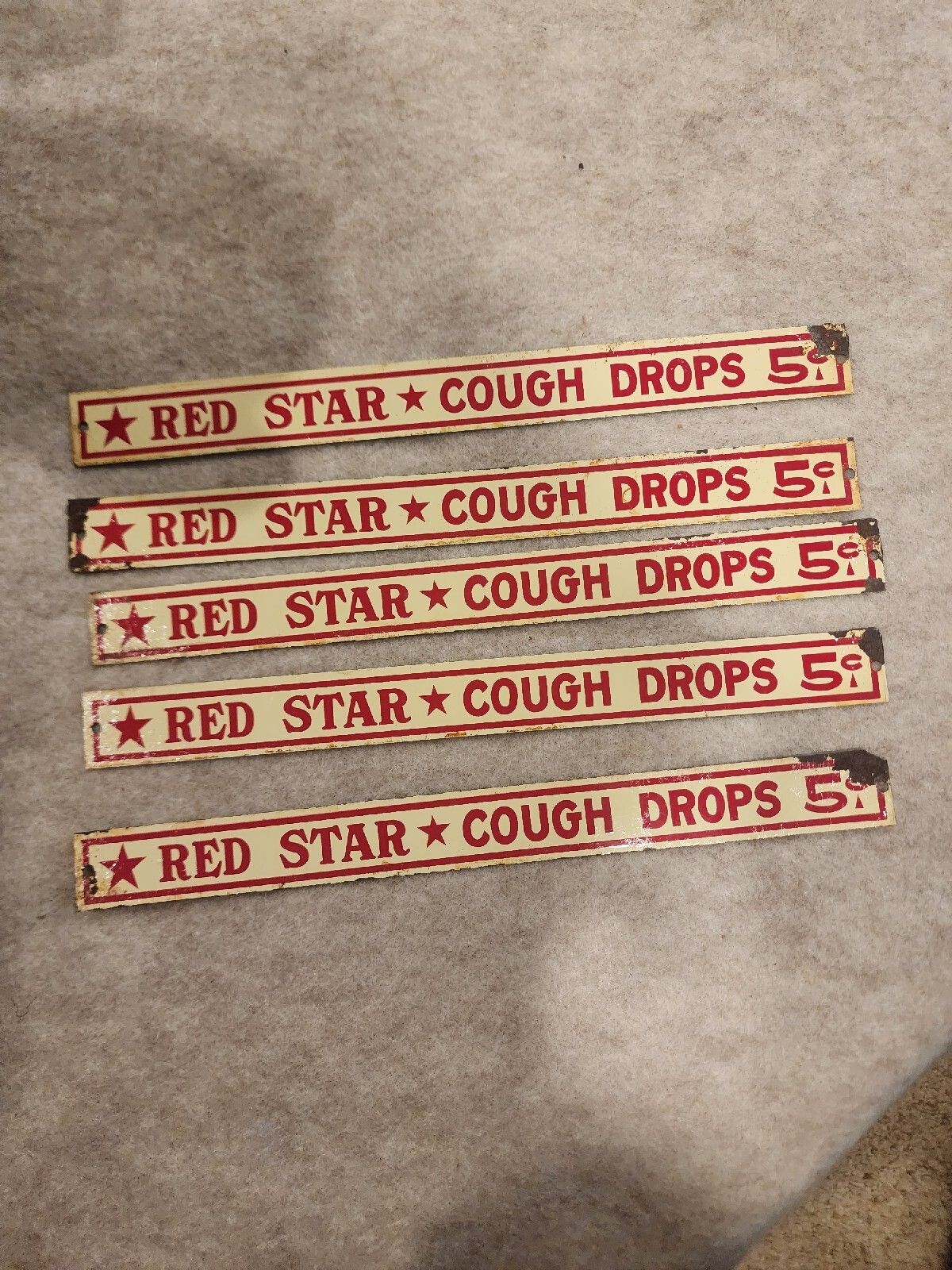 RARE VINTAGE Red Star Cough Drops 5 Cents Metal Shelf Tag Advertising ...
