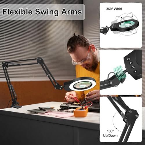 10X 5X Magnifying Glass Light Stand Swing Arm Desktop Lamp Desk Table ...
