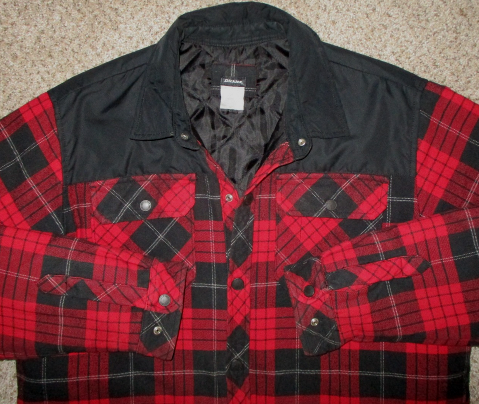 Dickies Flannel Shirt Jacket Shacket Buffalo Plaid Quilted Lined ...